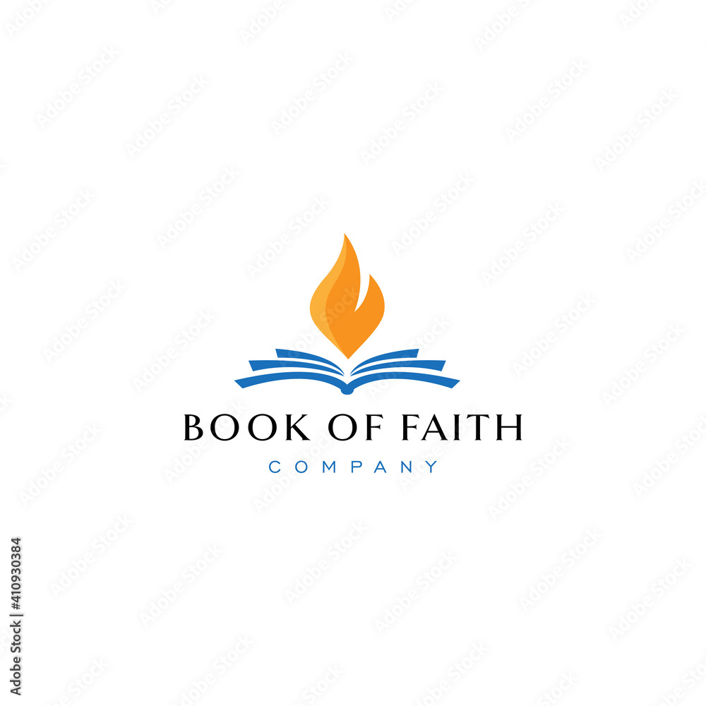 Book of faith logo design. flame book vector. church symbol. christian ...