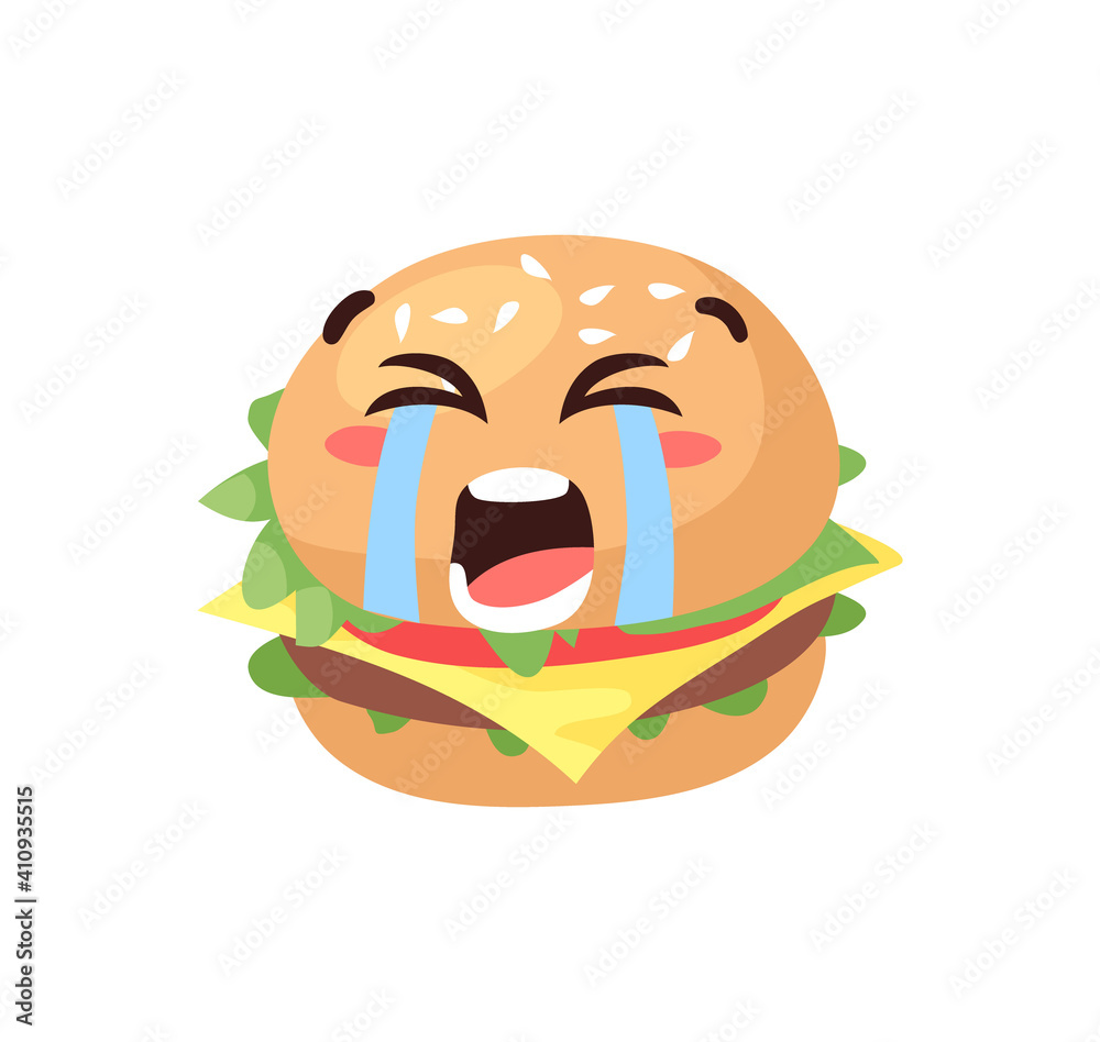 Hand Drawn Cartoon Illustration Burger Emoji. Fast Food Vector Drawing ...
