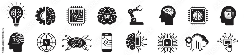 Artificial intelligence icons set. Simple set of artificial ...