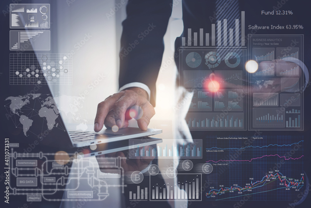 Data analysis, Business intelligence (BI) and business analytics (BA) with key performance ...