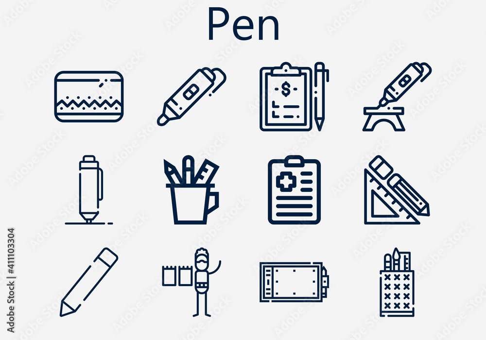 Premium set of pen [S] icons. Simple pen icon pack. Stroke vector ...