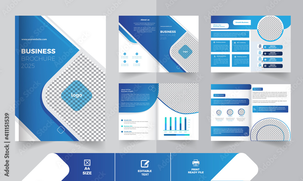 8 Pages bi-fold Business brochure design template, Clean Modern ...
