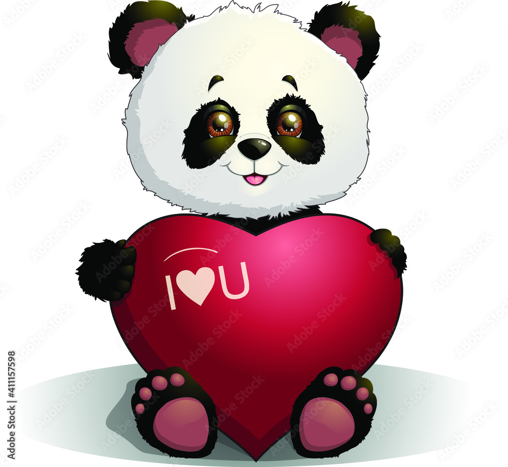 Happy Valentine's Day with panda holding a Love Heart. Smiling Animal ...