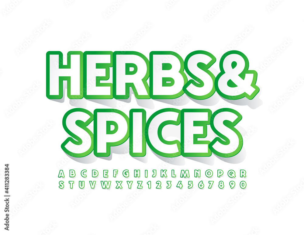 Vector modern emblem Herbs and Spices. Sticker style Font. Creative ...