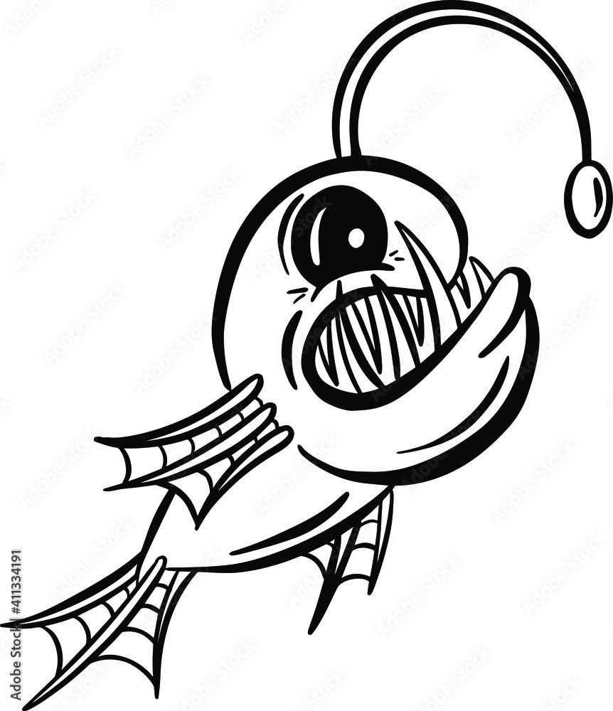 Cartoon Anglerfish Fish Outline Illustration Vector Stock Vector ...