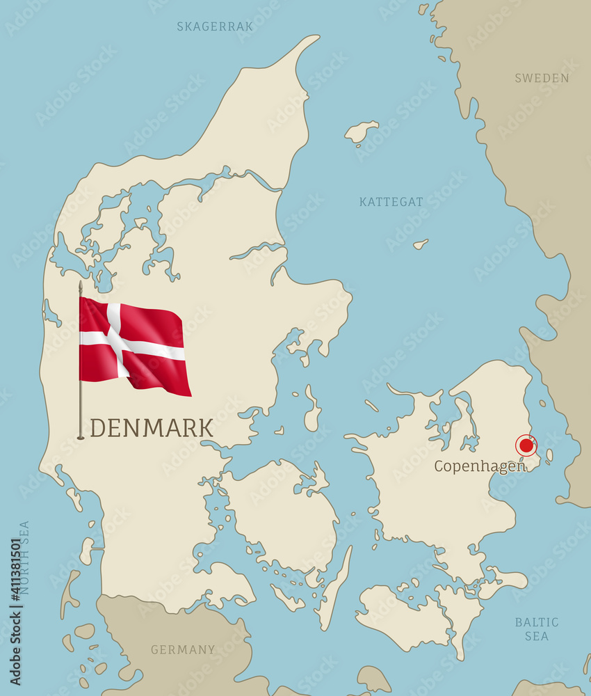 Denmark highly detailed map with territory borders, European country ...