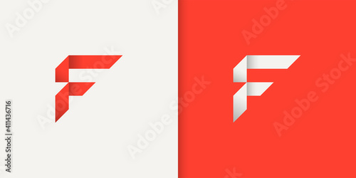 Vetor do Stock: Initial Letter F Logo Concept. Red and White Geometric Shape Origami Style ...