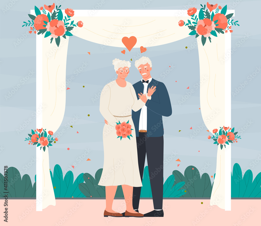 Beautiful elderly couple on the wedding. Happy mature bride and groom ...