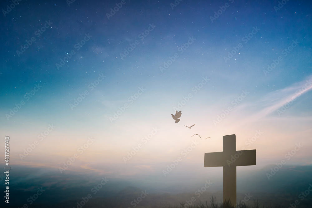 Silhouette jesus christ crucifix on cross on calvary sunset background ...