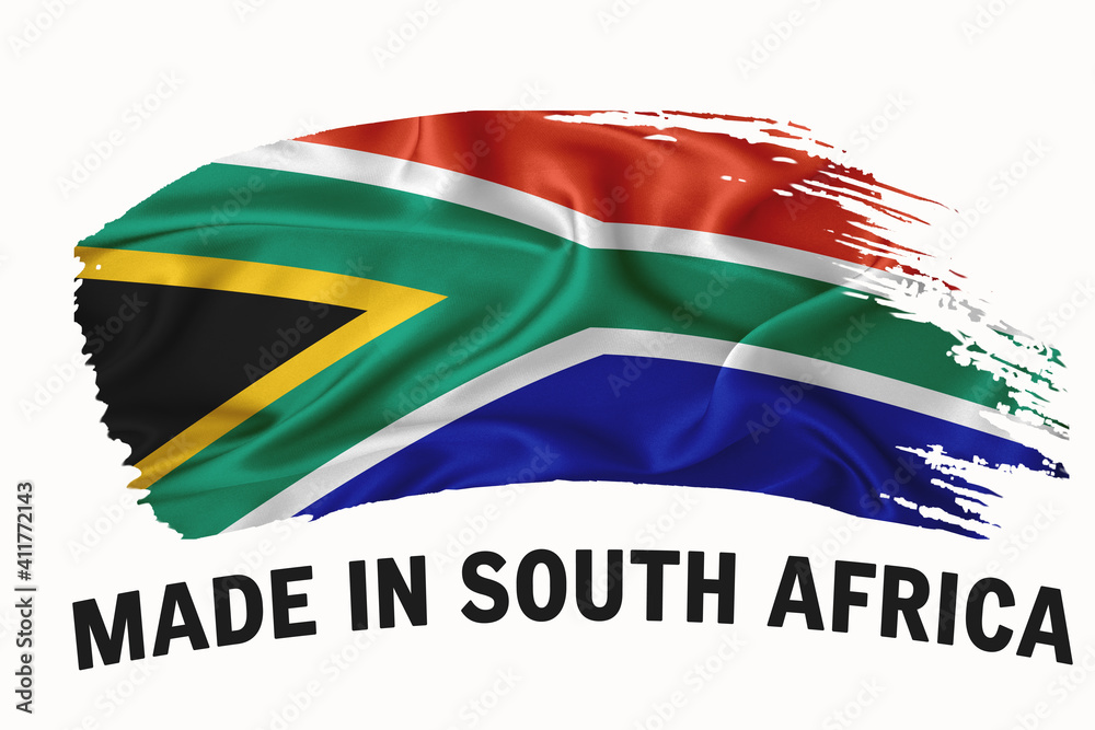 Made in South Africa handwritten vintage ribbon flag, brush stroke ...