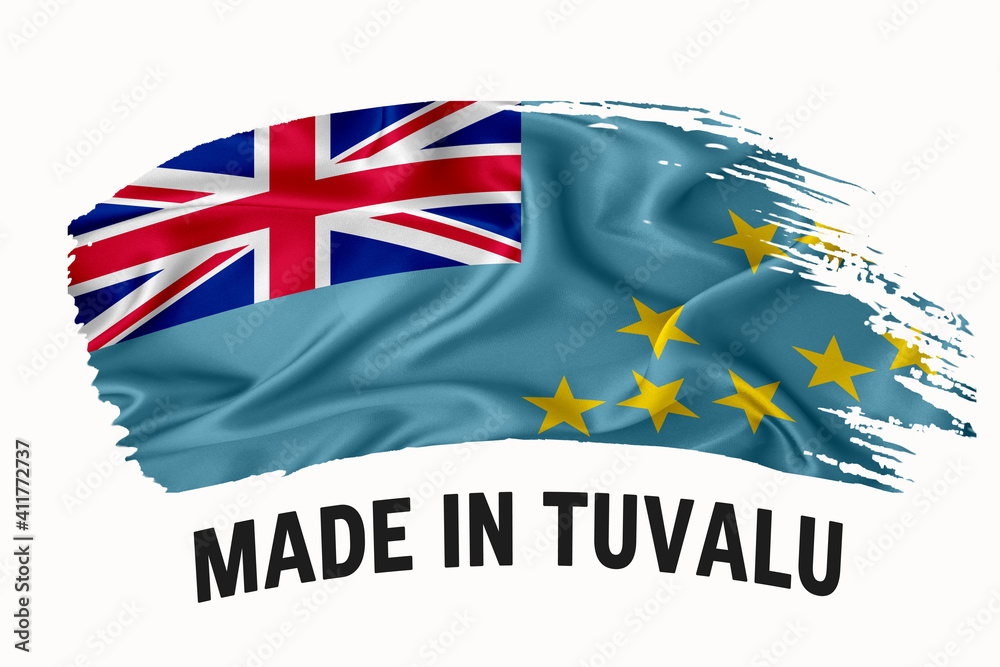 Made in Tuvalu handwritten vintage ribbon flag, brush stroke ...