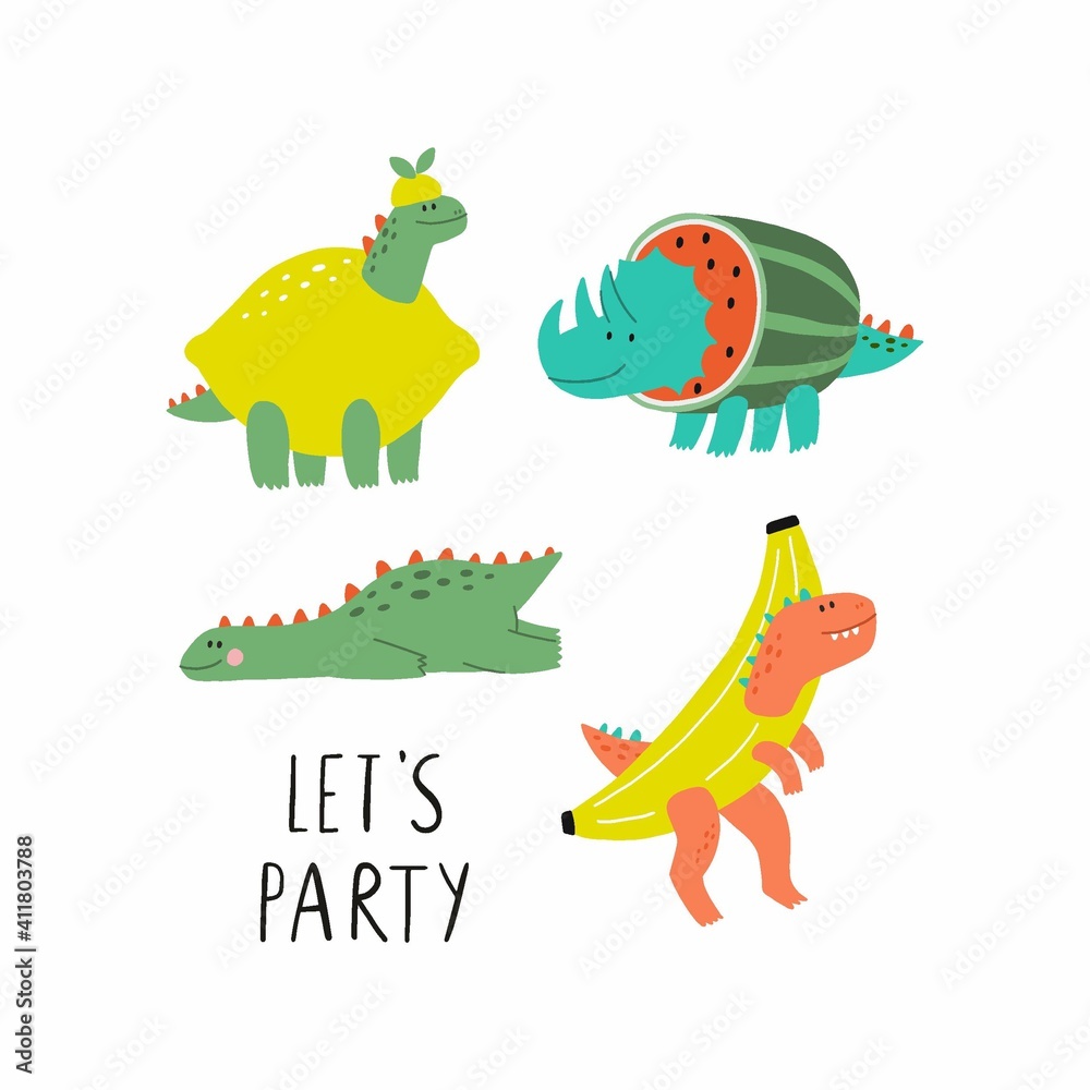 Cute summer dinosaur in flat style. Cartoon vector Dino In costume ...