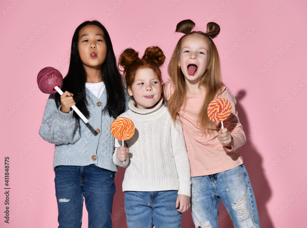 Happy surprised girls screaming and laughing while posing with huge ...