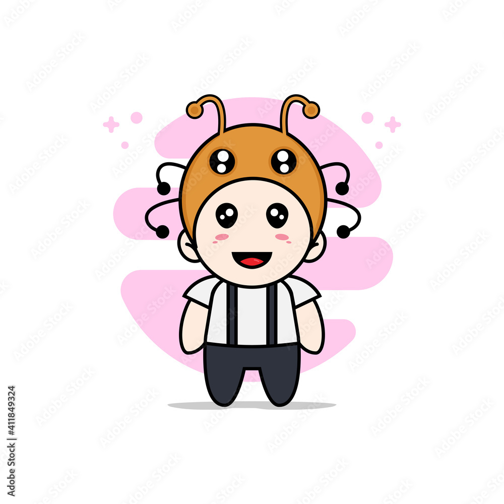 Cute geek boy character wearing ant costume. Stock Vector | Adobe Stock