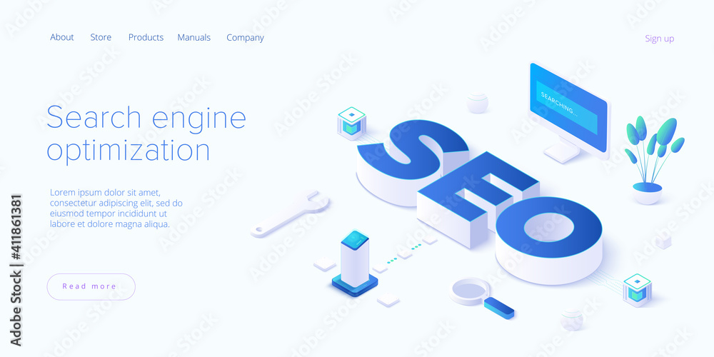 SEO development isometric vector illustration. Website or webpage ...
