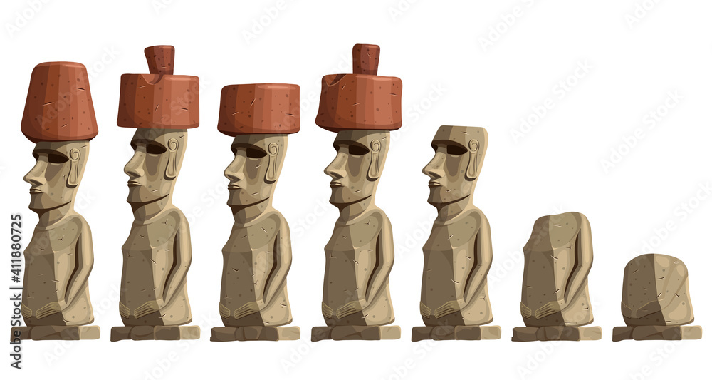 Moai on Easter island. Isolated vector cartoon stone sculpture. Ancient ...