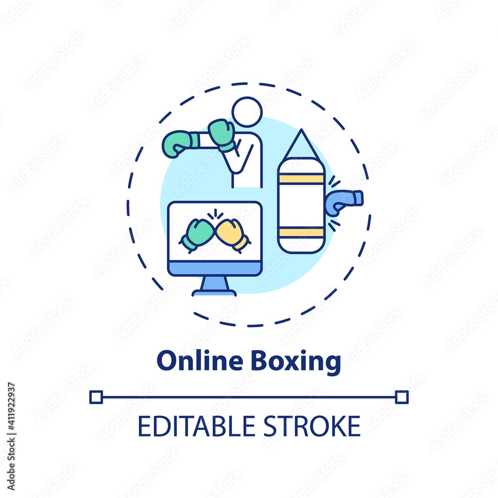 Vector de Stock Online boxing concept icon. Remote workout program idea ...