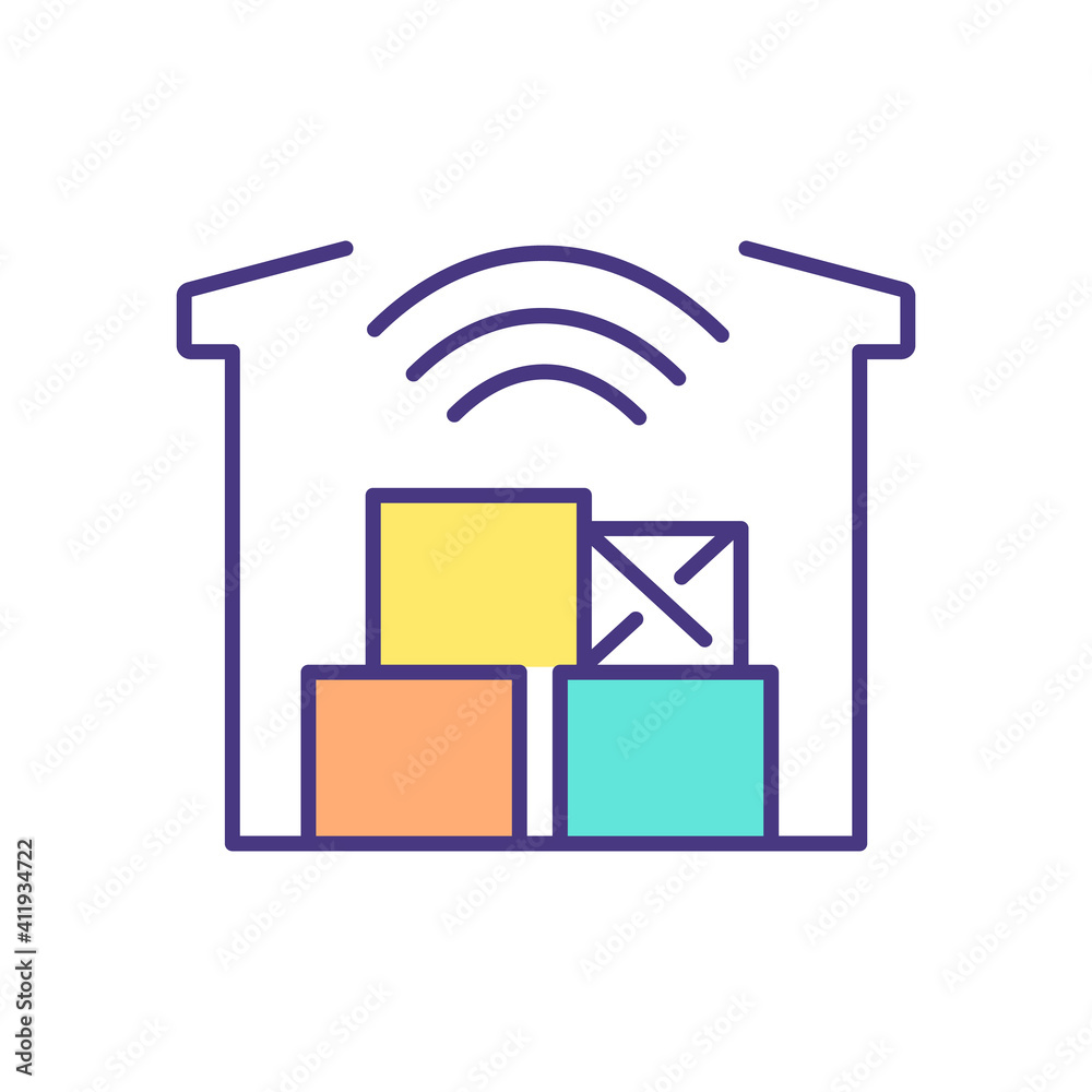 Warehouse automation RGB color icon. Distribution site. Autonomous ...