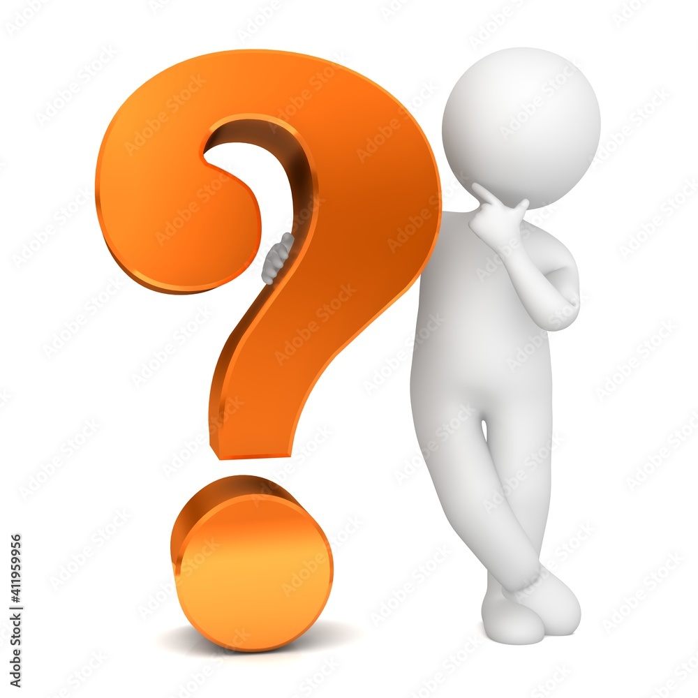 Learning thinking man asking student scholar pupil orange question mark ...