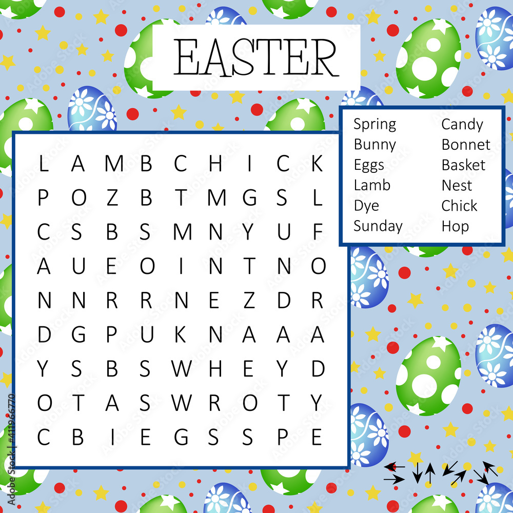 Easter word search puzzle. Educational game for kids. Holiday crossword ...