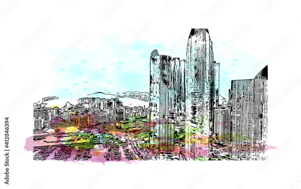 Building view with landmark of Busan is the city in South Korea ...