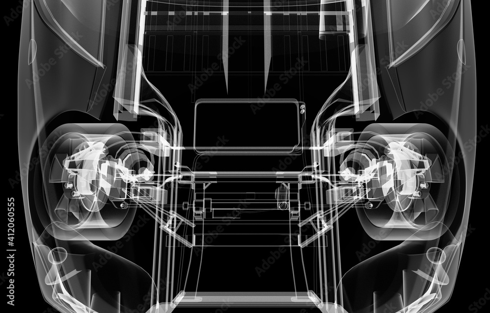 X-ray of electric car with chassis. 3D illustration Stock Illustration ...