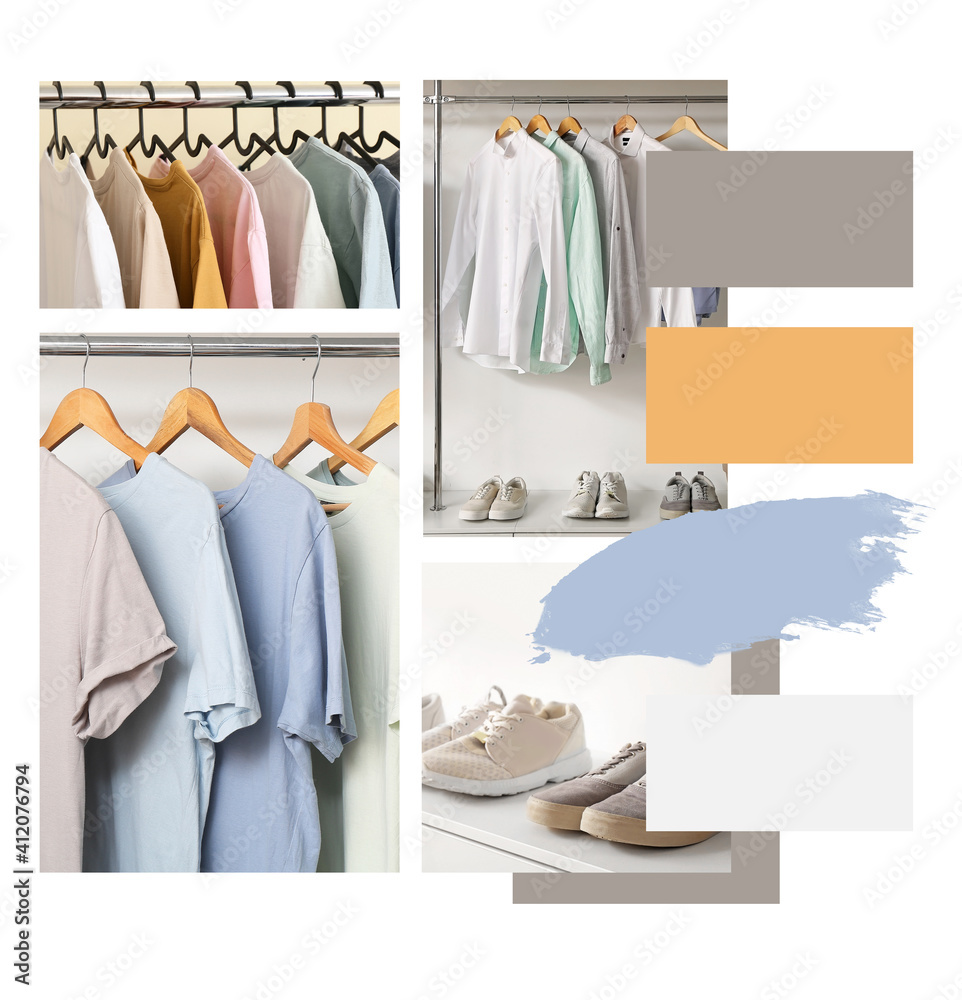 Collage of photos with stylish clothes and accessories in modern ...