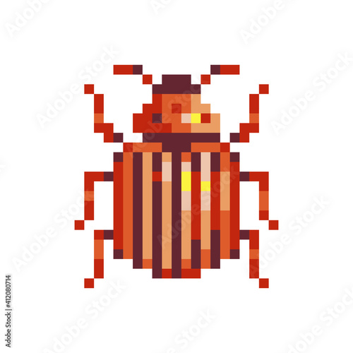 Colorado beetle pixel art potato bug insect pest icon, isolated vector ...