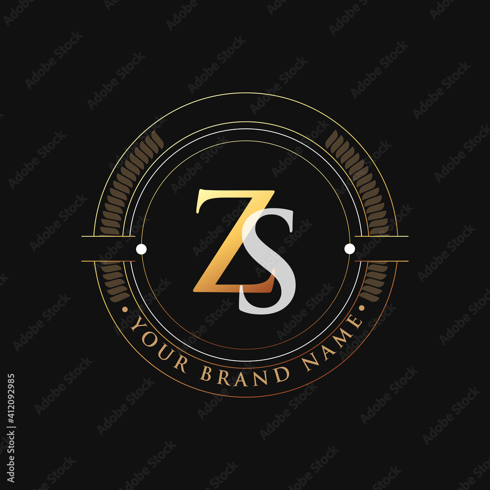 initial letter logo ZS gold and white color, with stamp and circle ...