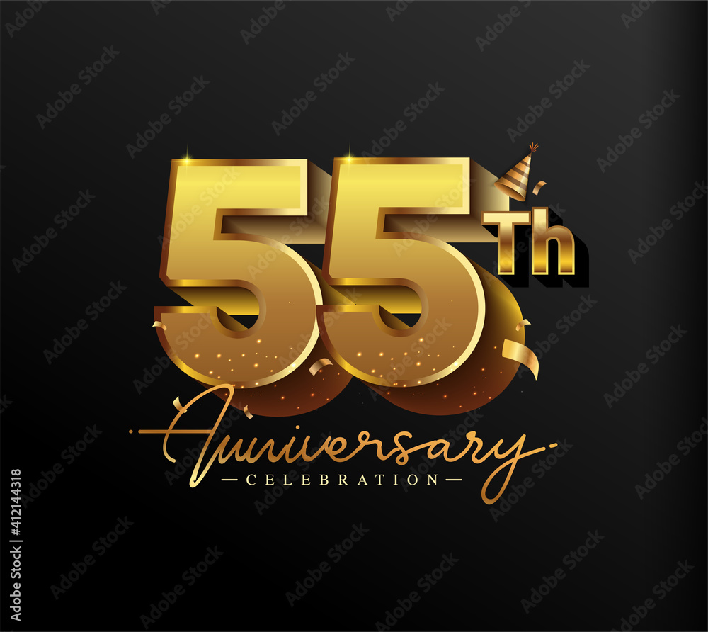 55th Anniversary Logotype with Gold Confetti Isolated on Black ...