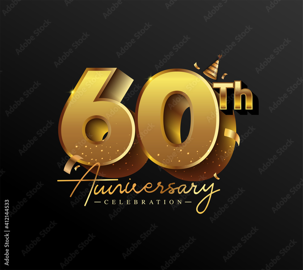 60th Anniversary Logotype with Gold Confetti Isolated on Black ...