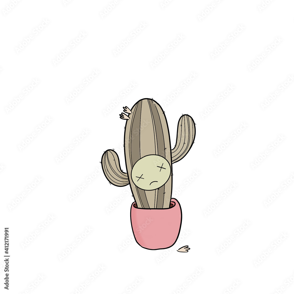 ภาพประกอบ Stock Cartoon cactus. Dead succulent or cactus plant in a pot ...