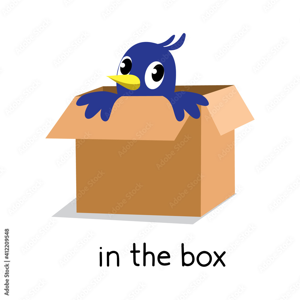 Preposition of place. Bird in the box Stock Vector | Adobe Stock