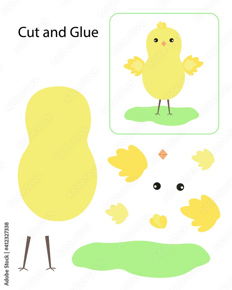 Cut and glue educational activity for children, DIY Easter chicken ...
