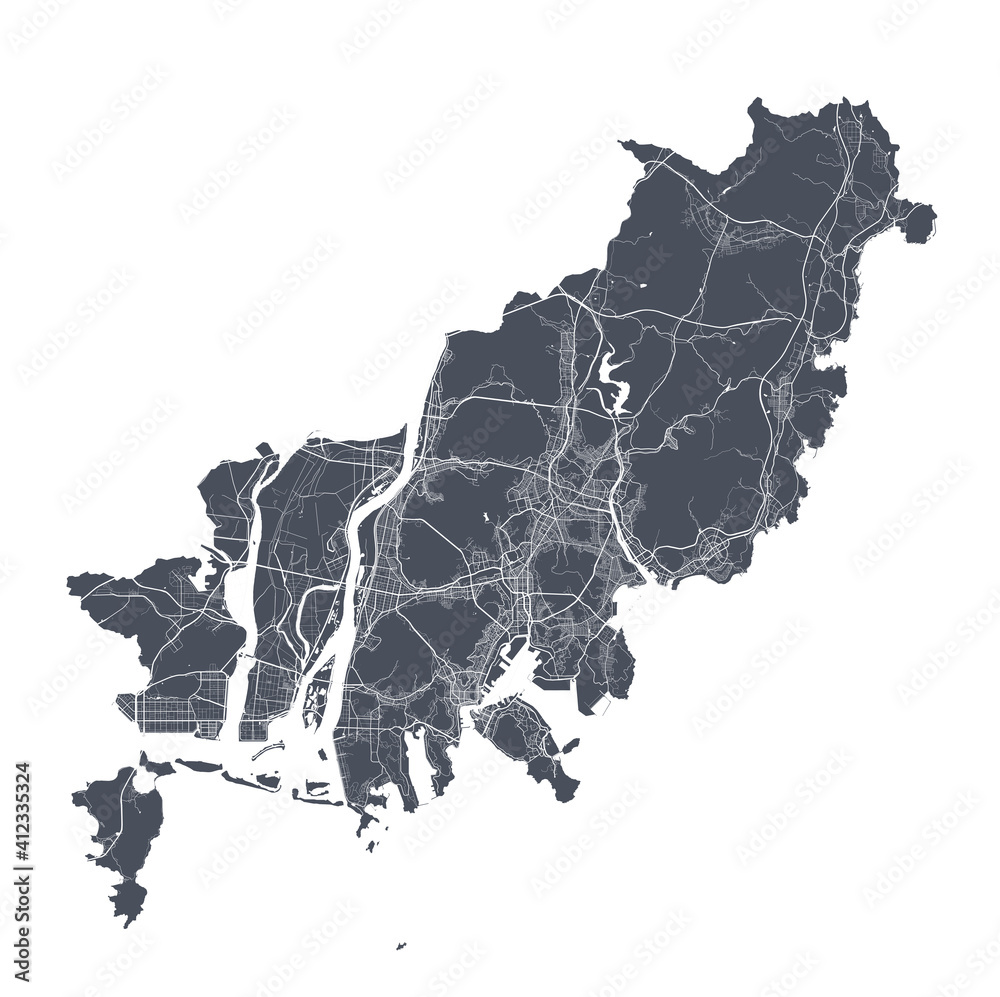 Busan map. Detailed map of Busan city poster with streets. Cityscape ...