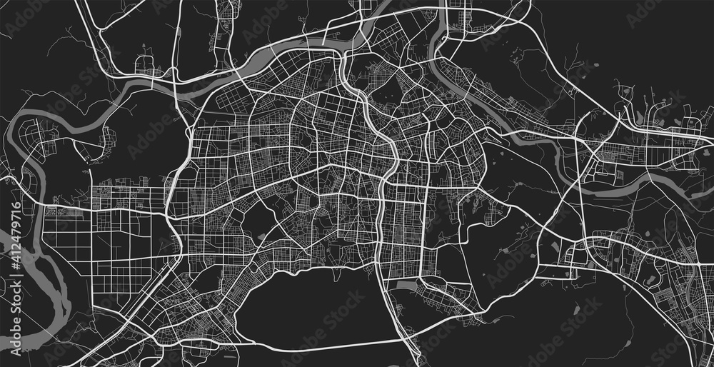 Urban city map of Daegu. Vector poster. Grayscale street map. Stock ...