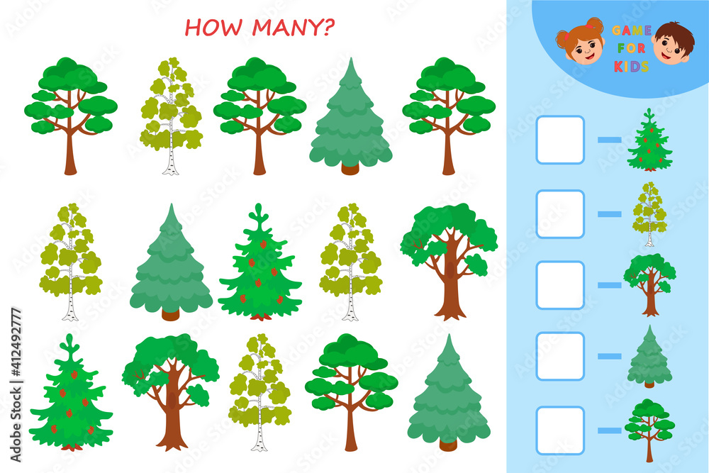 Education game for children. Count how many trees and write the result ...