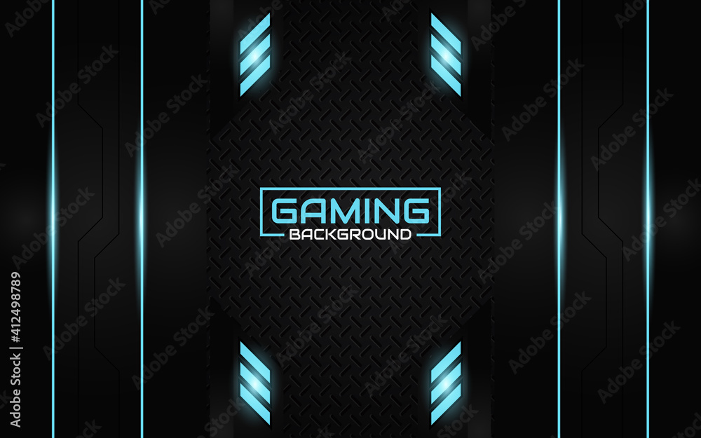 Abstract futuristic geometric black and blue gaming background with ...