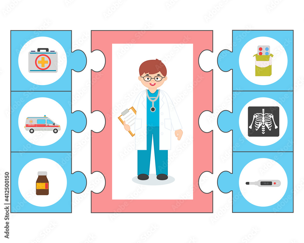 Game for kids. Pazl. Medicine educational activity. Profession doctor ...