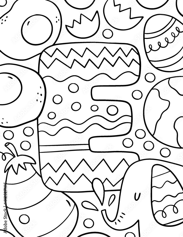Coloring page Alphabet for kids with cute characters in doodle style ...