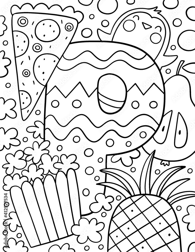 Coloring page Alphabet for kids with cute characters in doodle style ...