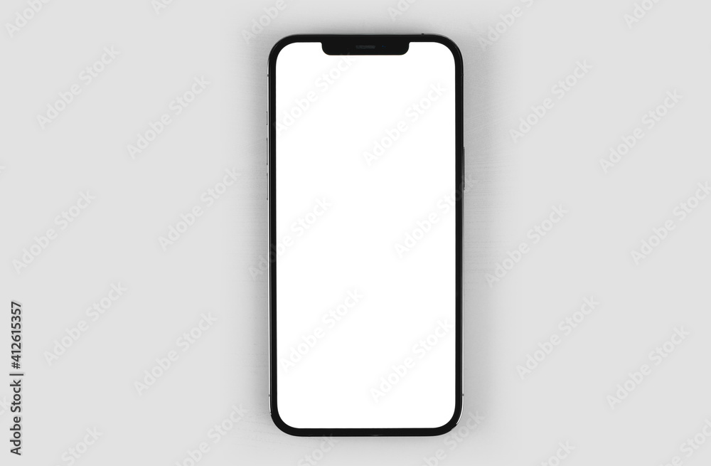 mockup smartphone iPhone 12 Pro Max with blank white screen on the grey ...