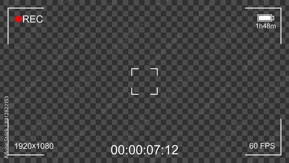 Camera rec interface viewfinder with transparent background, digital ...