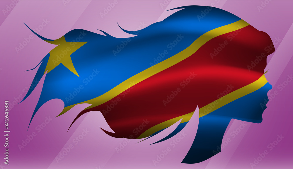 Vector beautiful woman portrait silhouette with long flowing hair in ...