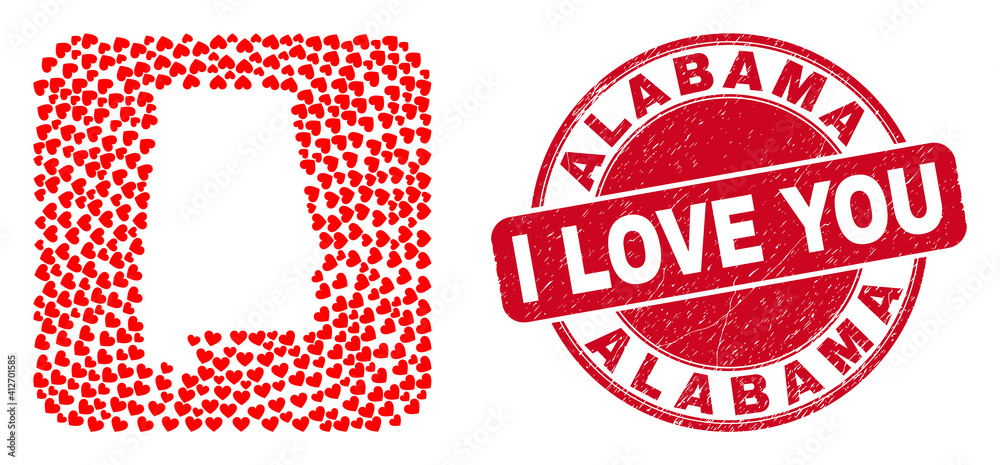 Image vectorielle Stock Vector collage Alabama State map of love heart ...
