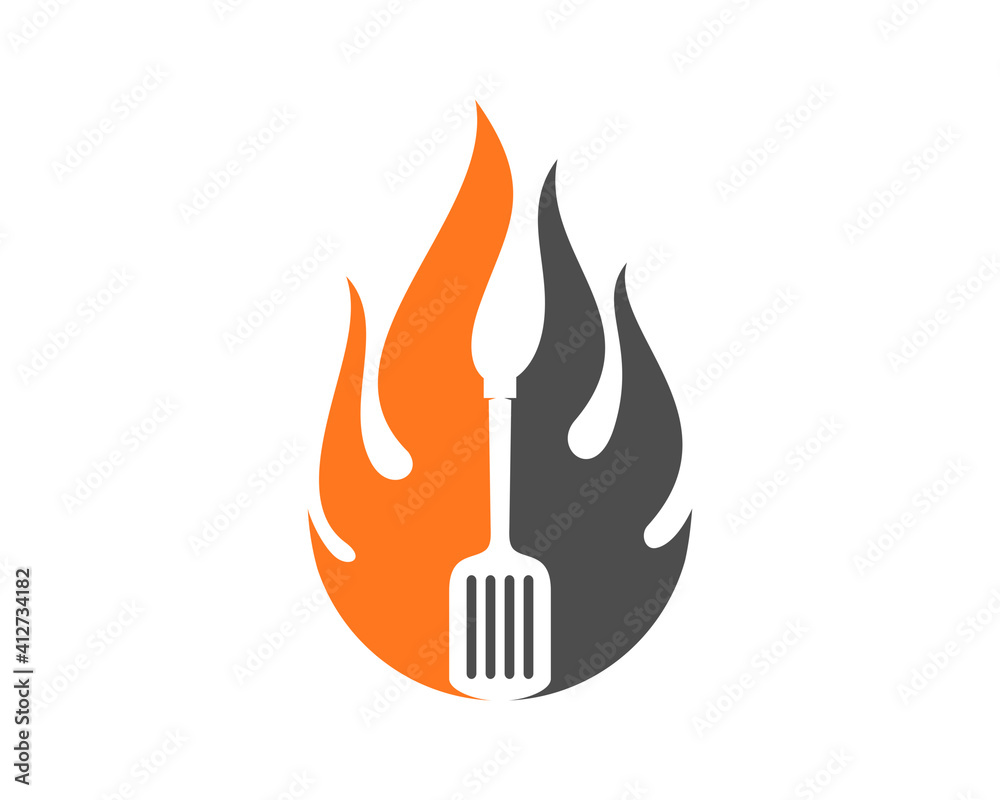 Spatula inside the fire flame logo Stock Vector | Adobe Stock