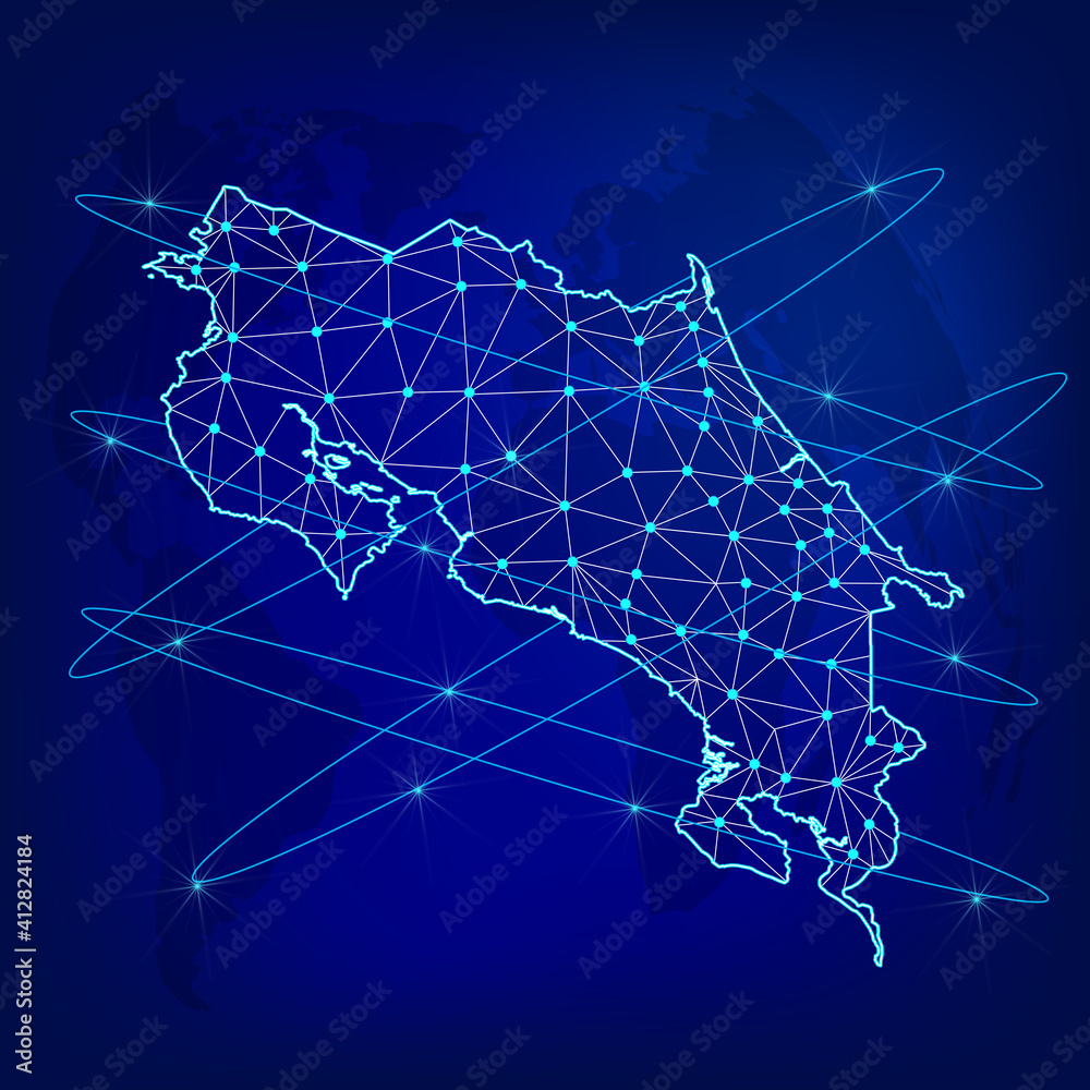 Global logistics network concept. Communications network map Costa Rica ...