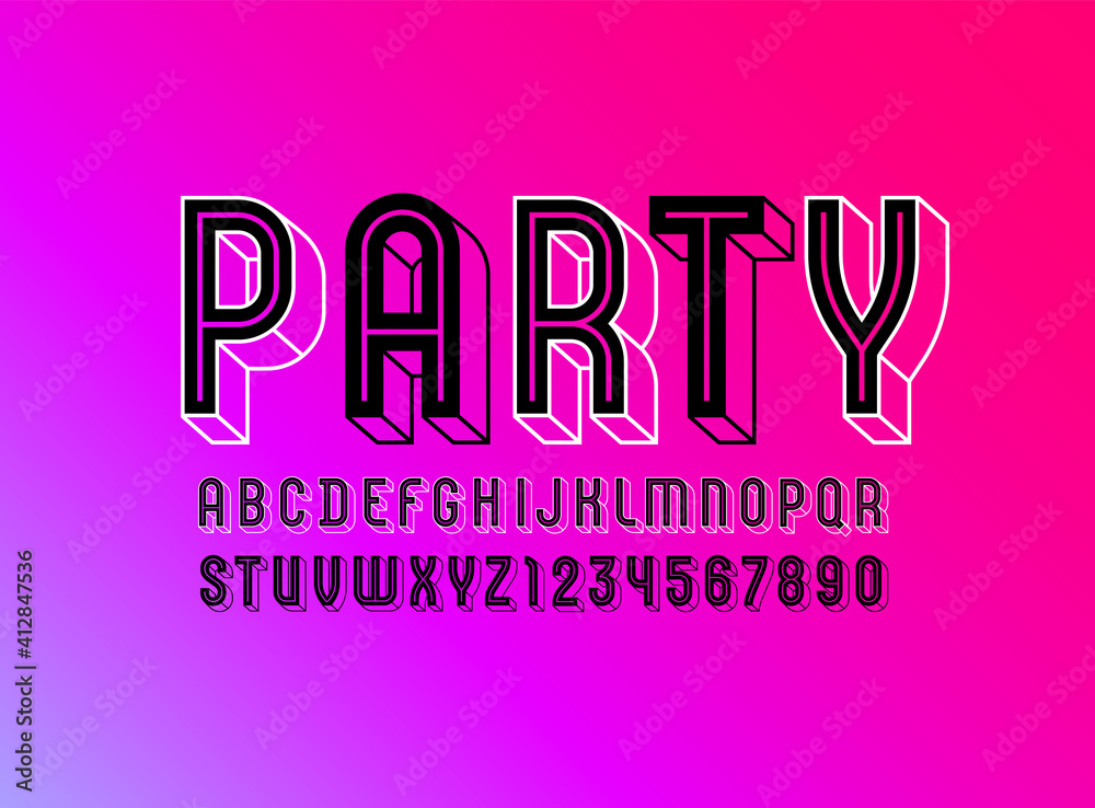 3D black modern Font, trendy colored alphabet, condensed letters and ...
