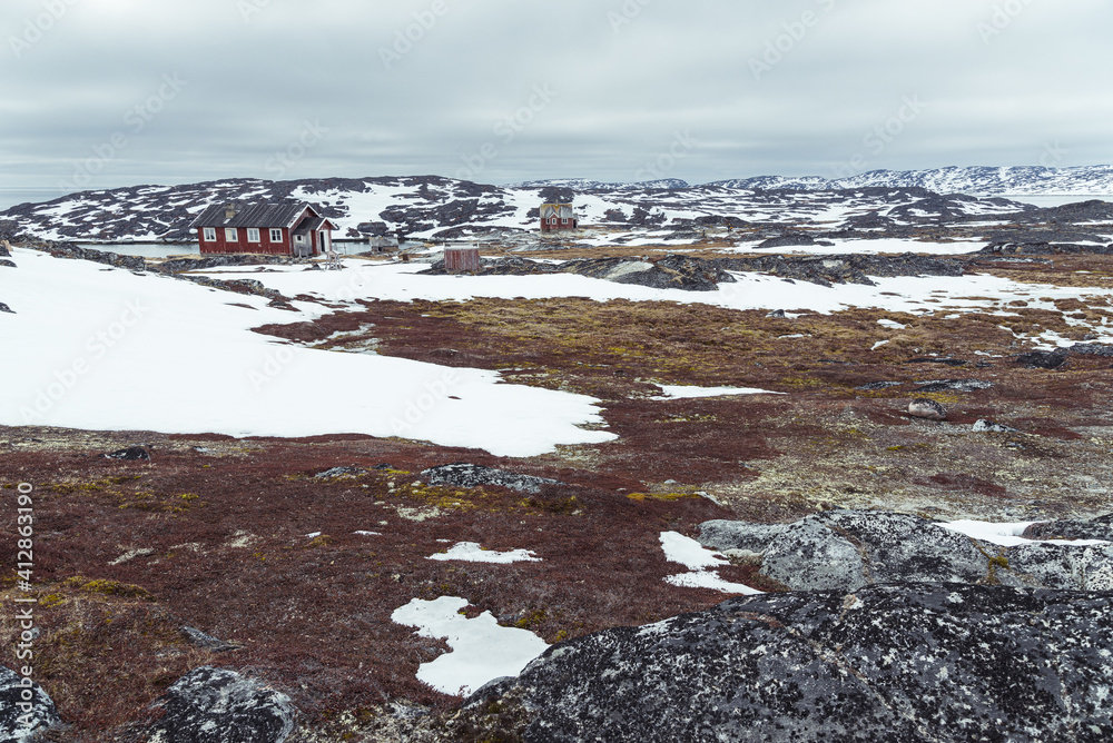 Foto de Stock Abandoned village of Kitsigsut, on an island at Disko Bay ...