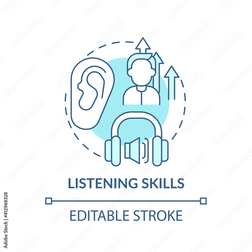 Listening skills concept icon. Language learning competence idea thin ...